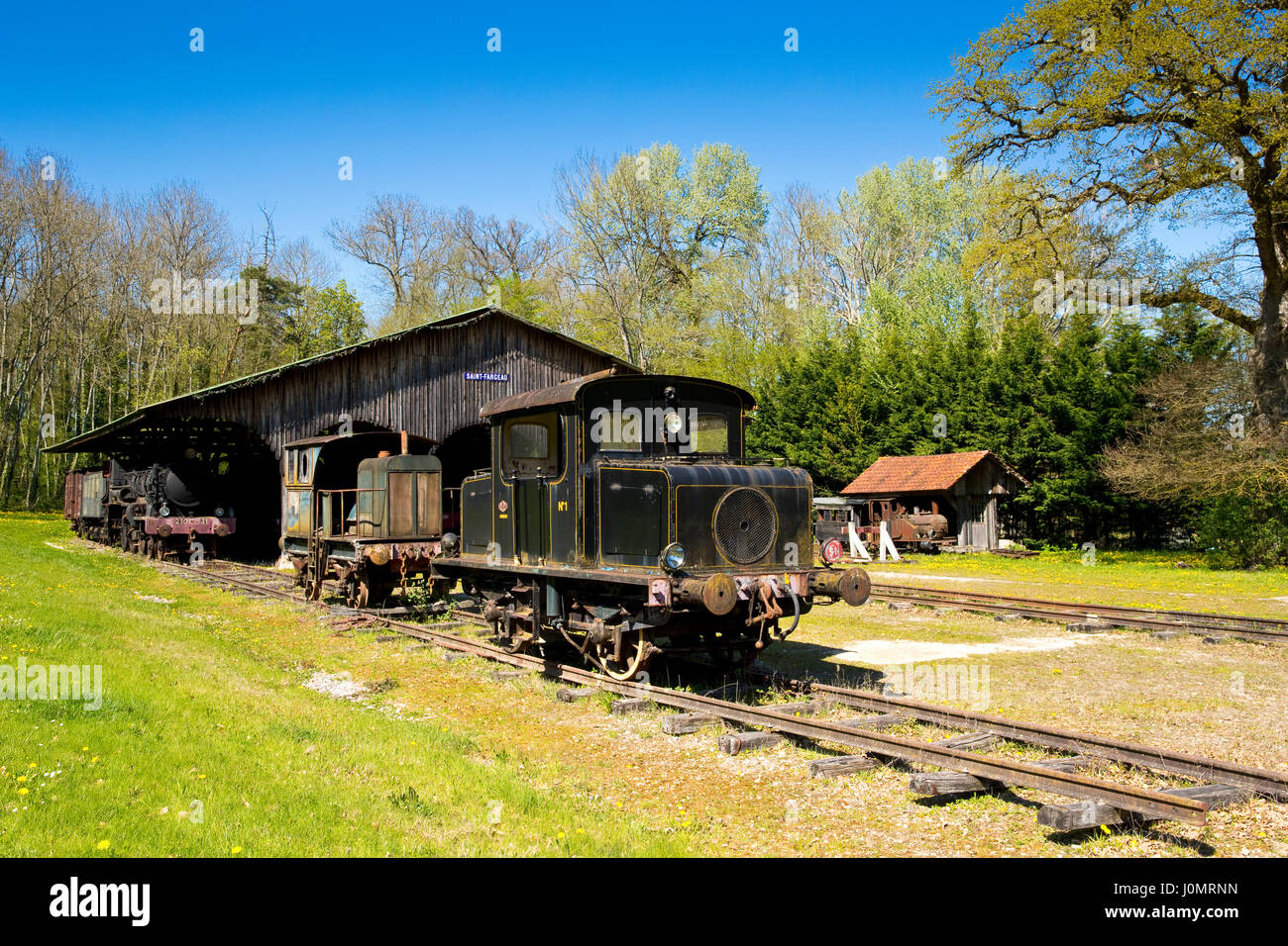 old diesel locomotive in the park of the Chateau de Saint Fargeau ...