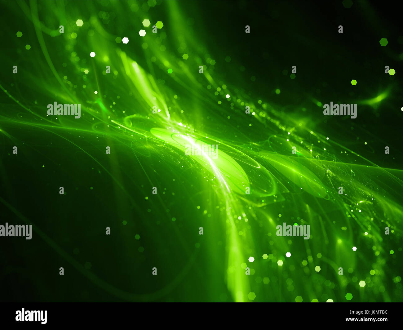 Green glowing new technology flow in space, computer generated abstract ...