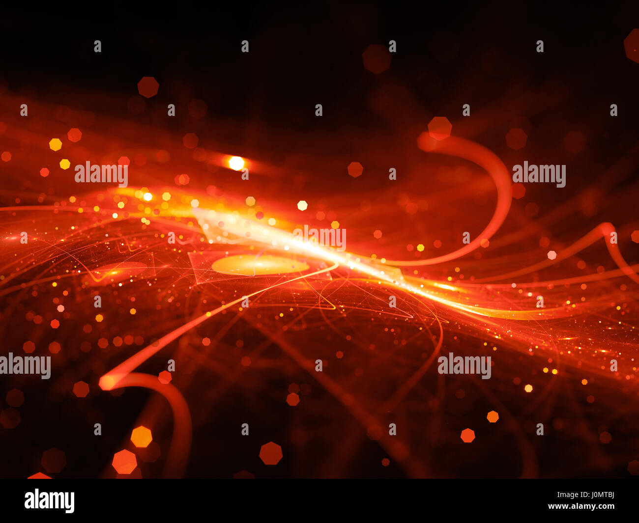 Red fiery glowing new technology in deep space, computer generated abstract background, 3D ...