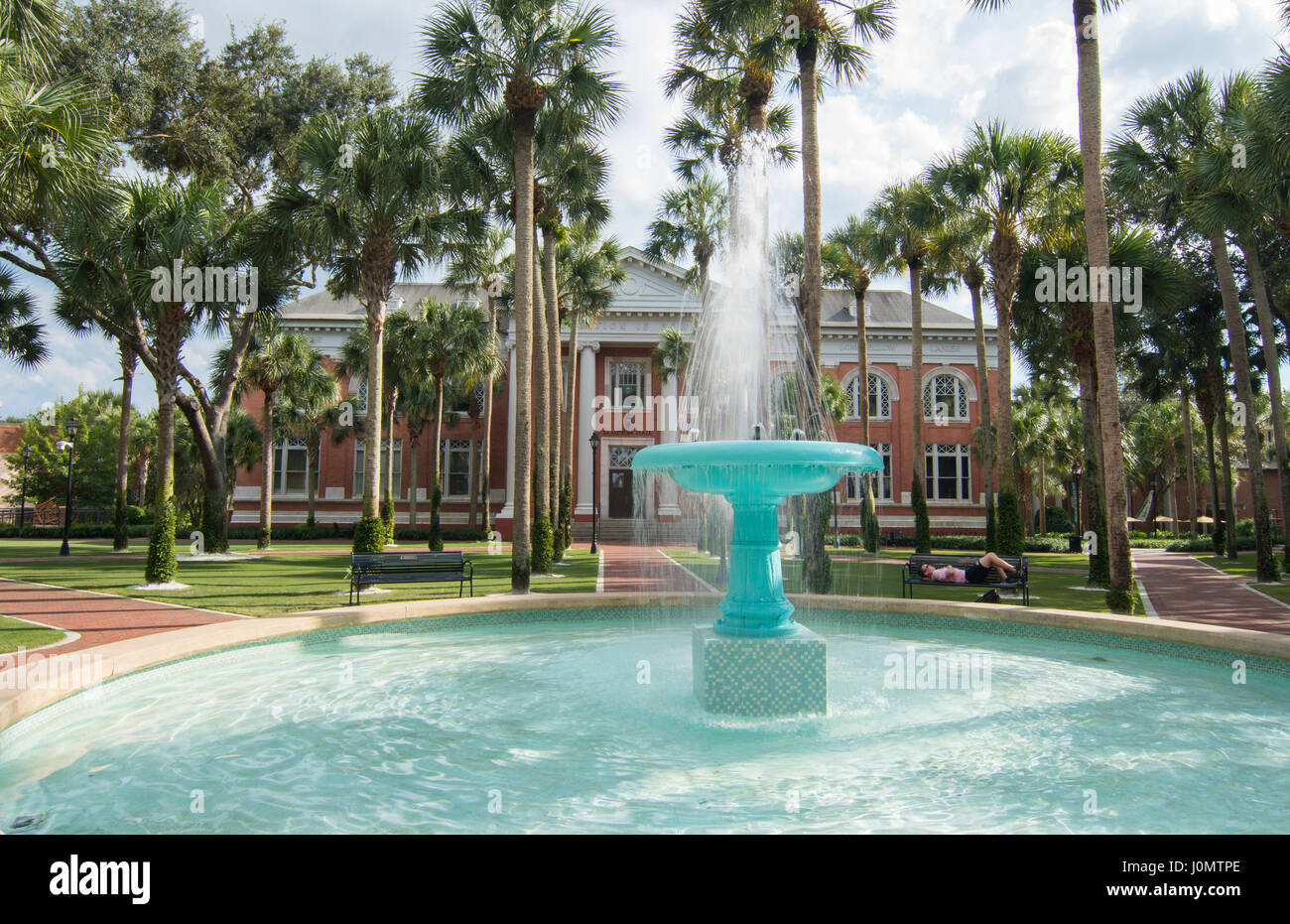 Deland Florida Stetson University fountain and Palm Court with palm ...