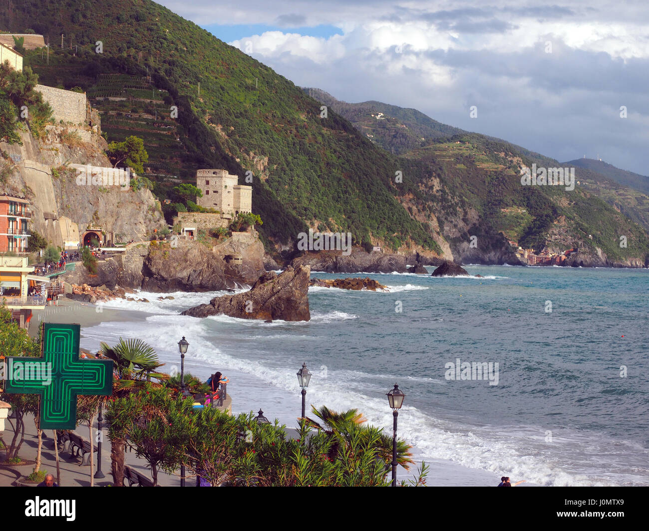 MONTEROSSO, ITALY-SEPTEMBER 26: The beach, waterfront and old town is ...