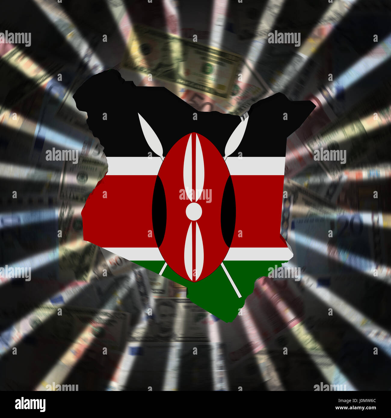 Kenya map flag on currency burst illustration Stock Photo - Alamy
