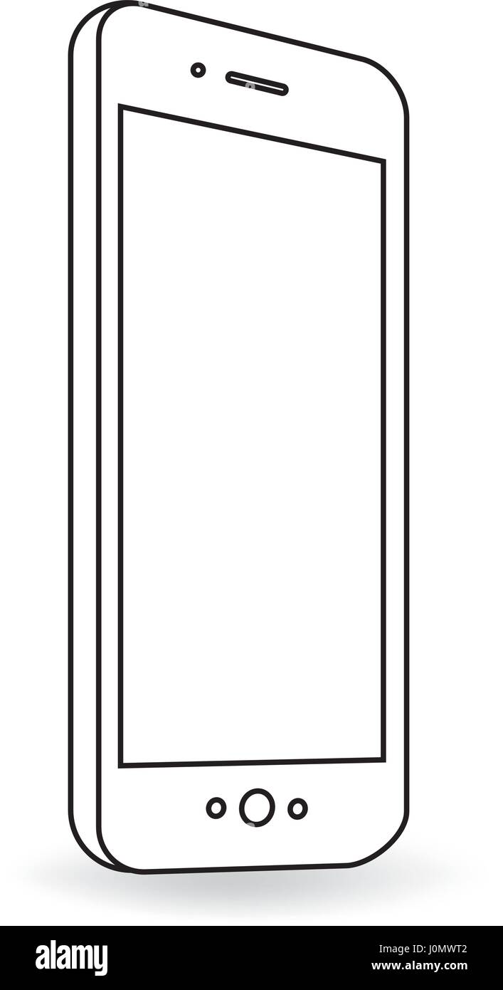 Angled smart phone - black and white with shadow and perspective Stock ...