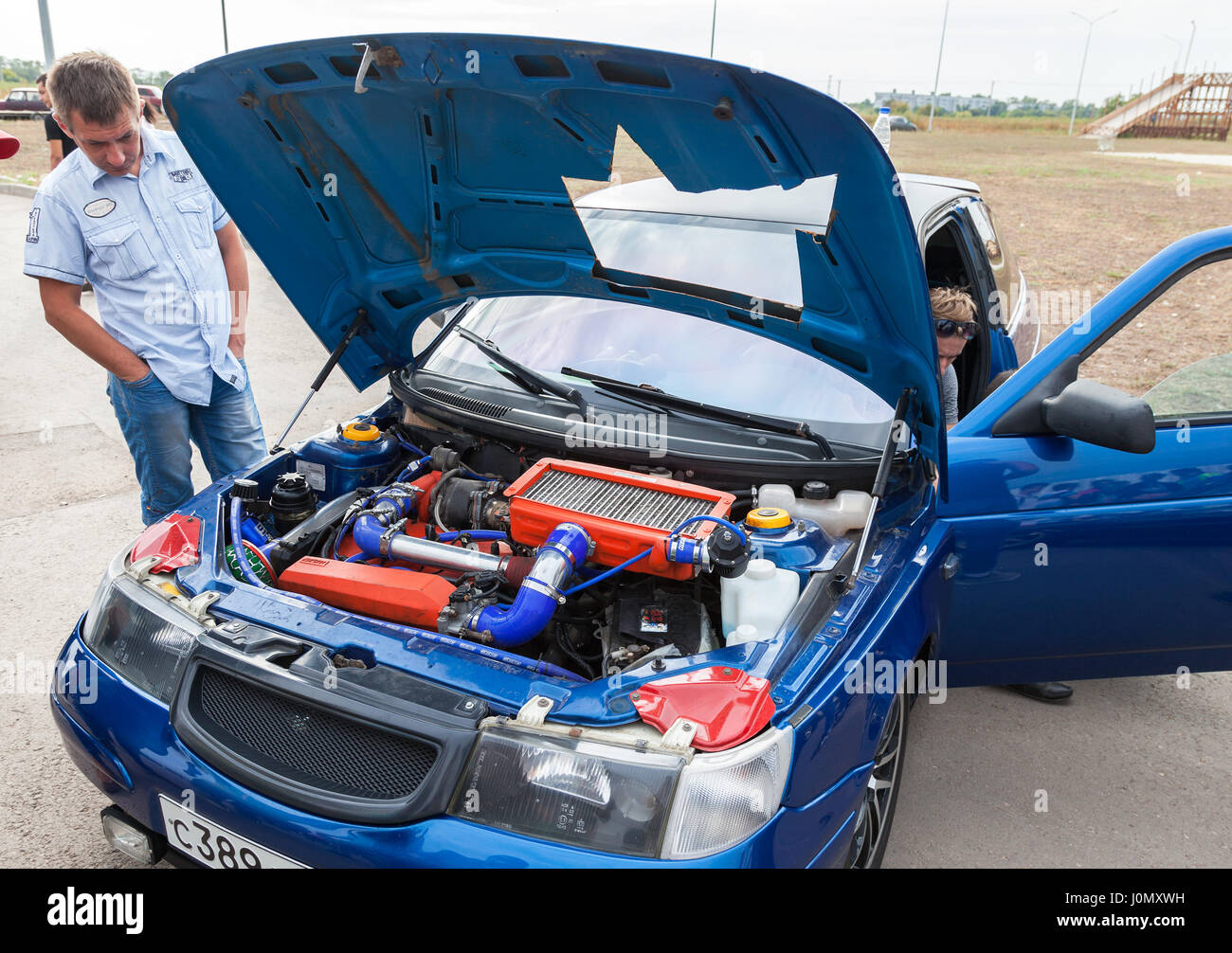 Samara, Russia - september 5, 2015: Tuned turbo car engine of Lada ...
