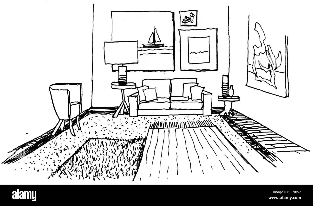 Drawn living room Stock Photo - Alamy