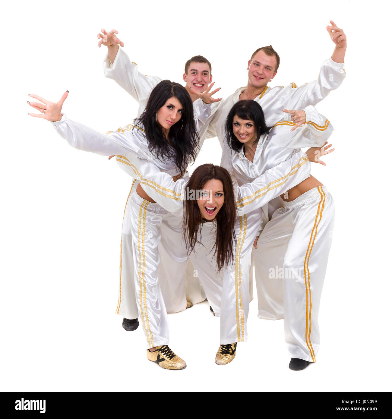 Disco dancer team dancing, isolated on white in full length Stock Photo ...