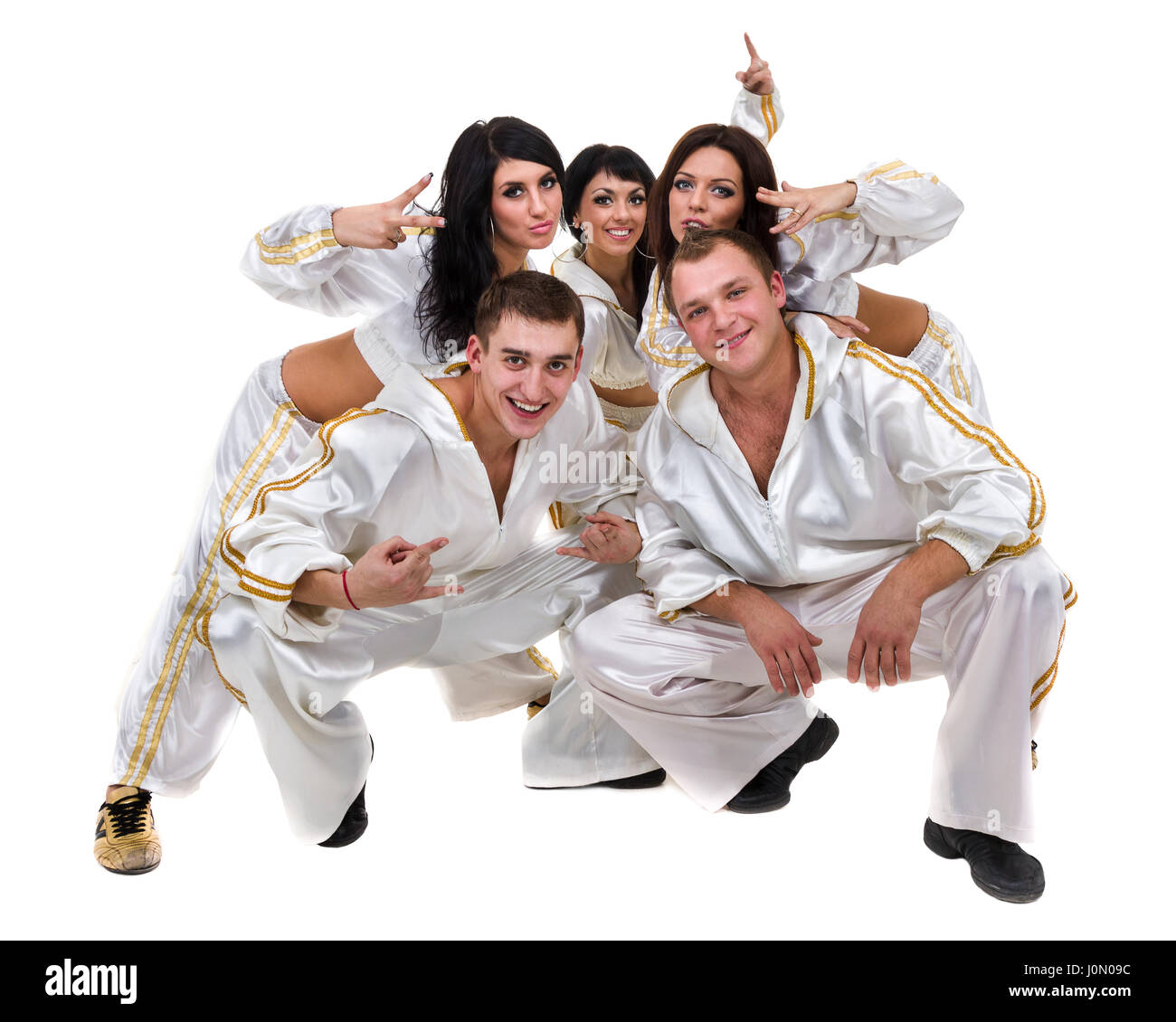 Disco dancer team dancing, isolated on white in full length Stock Photo ...
