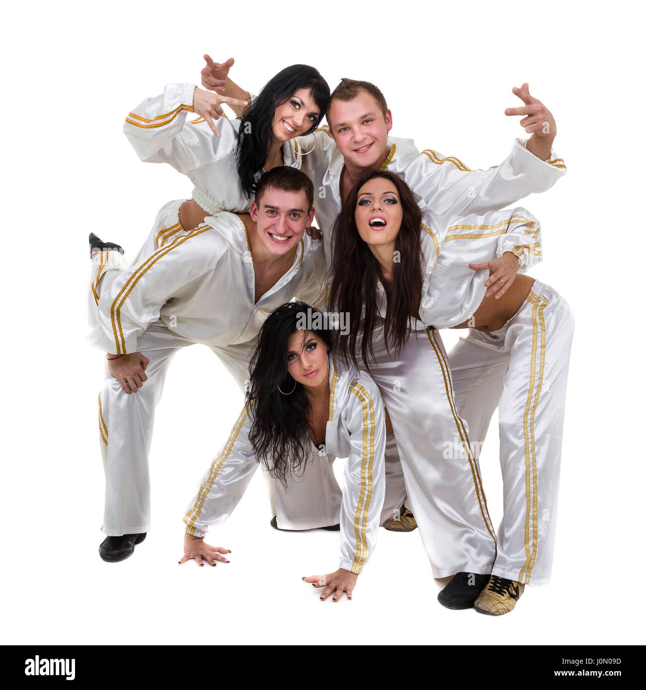 Disco dancer team dancing, isolated on white in full length Stock Photo ...