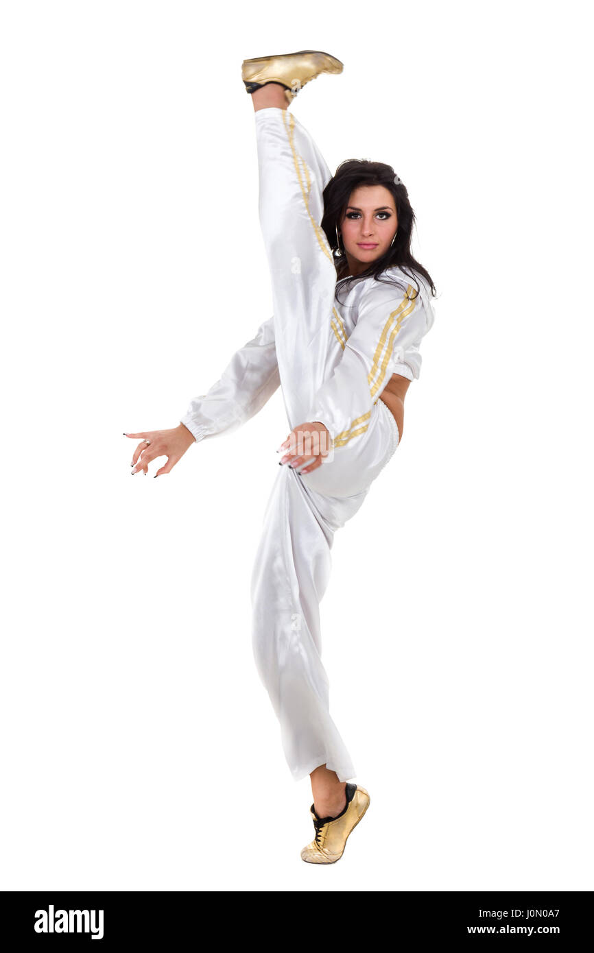 Disco dancer showing some movements against isolated white Stock Photo ...