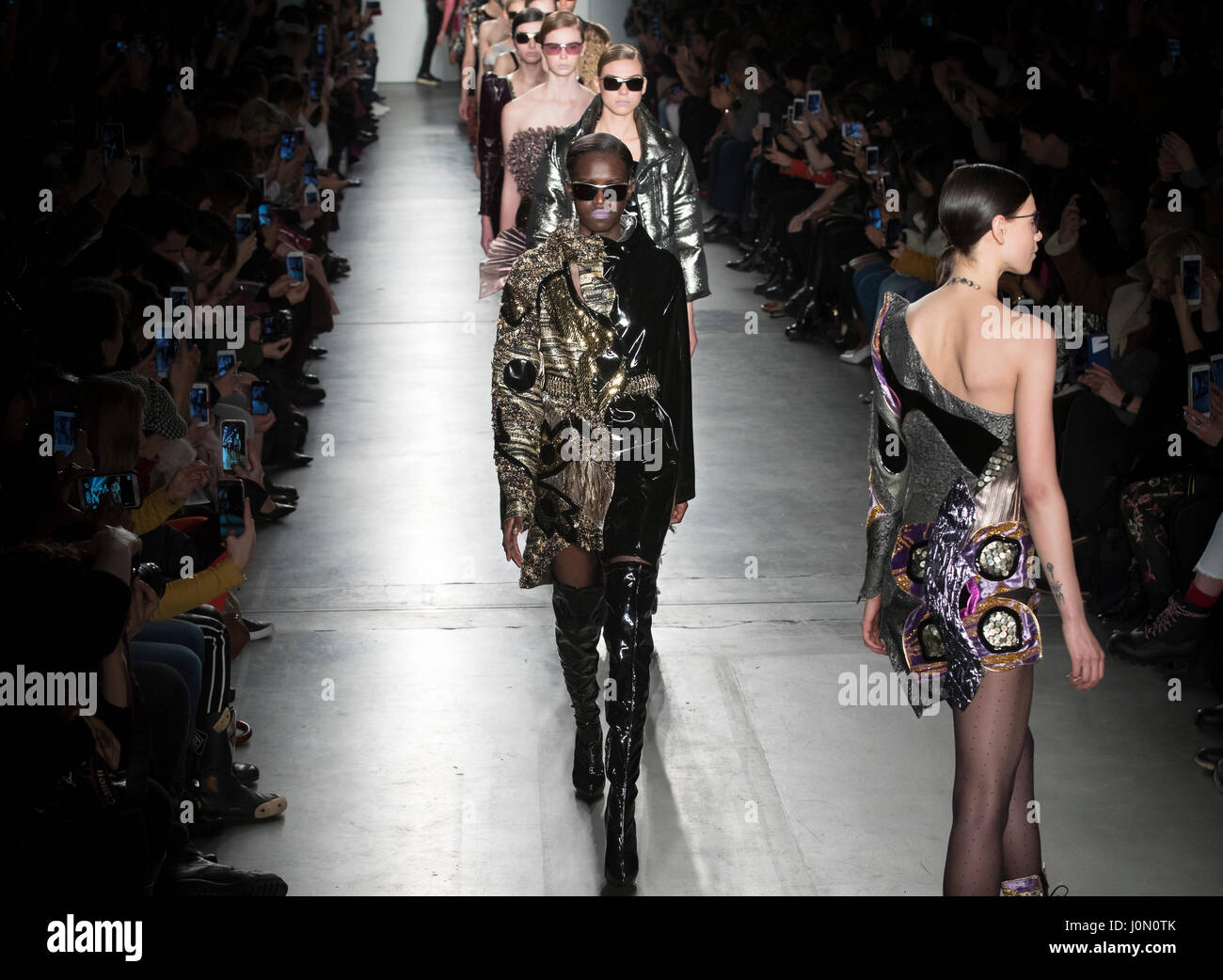 NEW YORK, NY - FEBRUARY 12, 2017: Dieyna Ba walks the runway at the ...