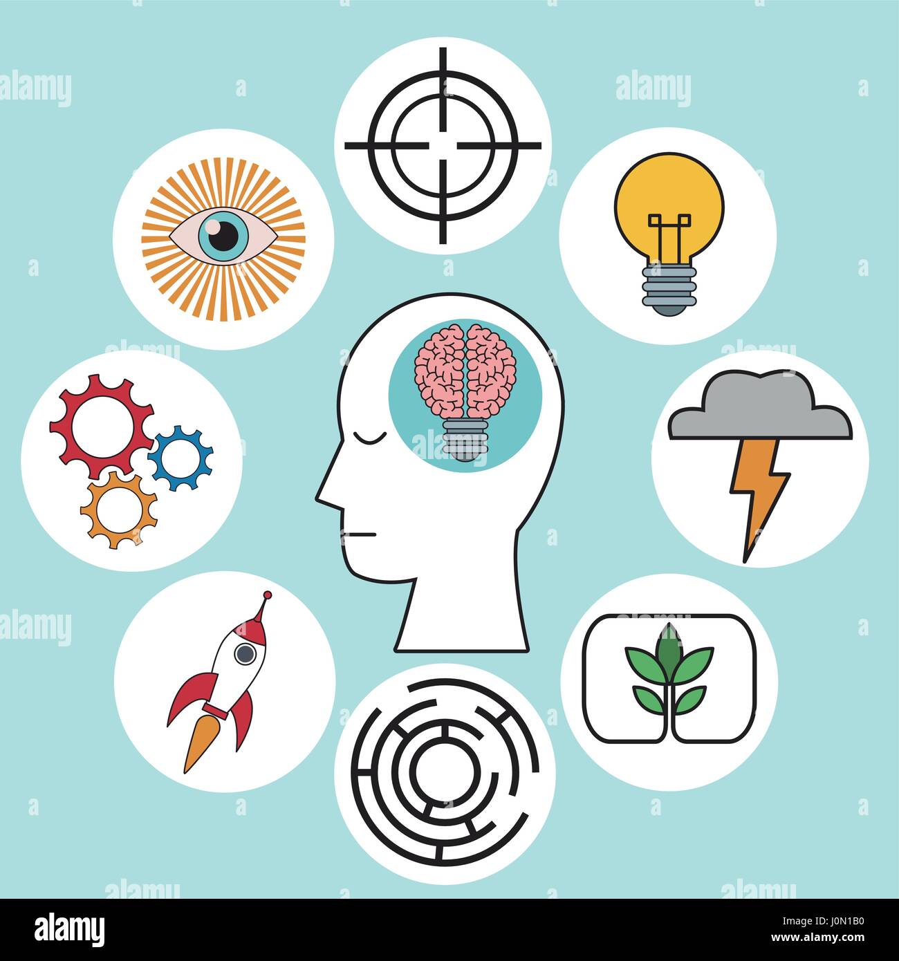 profile human head brain creativity innovation icons Stock Vector Image ...