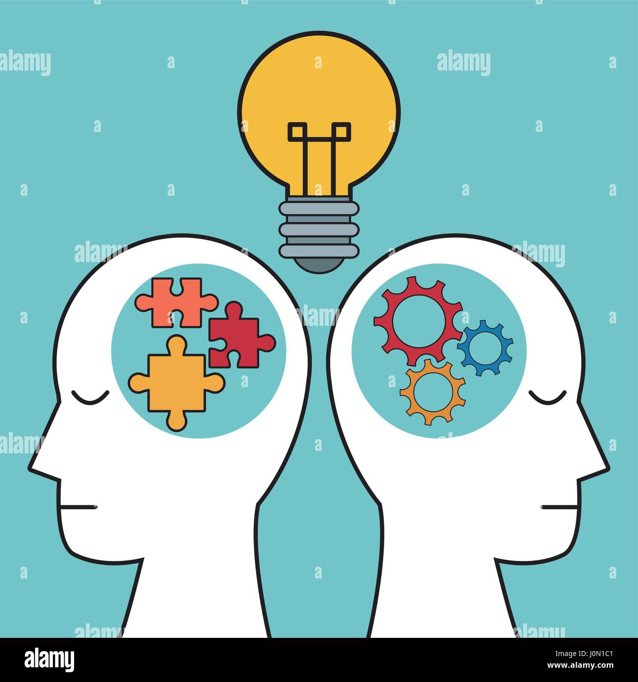 profile human heads bulb puzzle gear Stock Vector Image & Art - Alamy