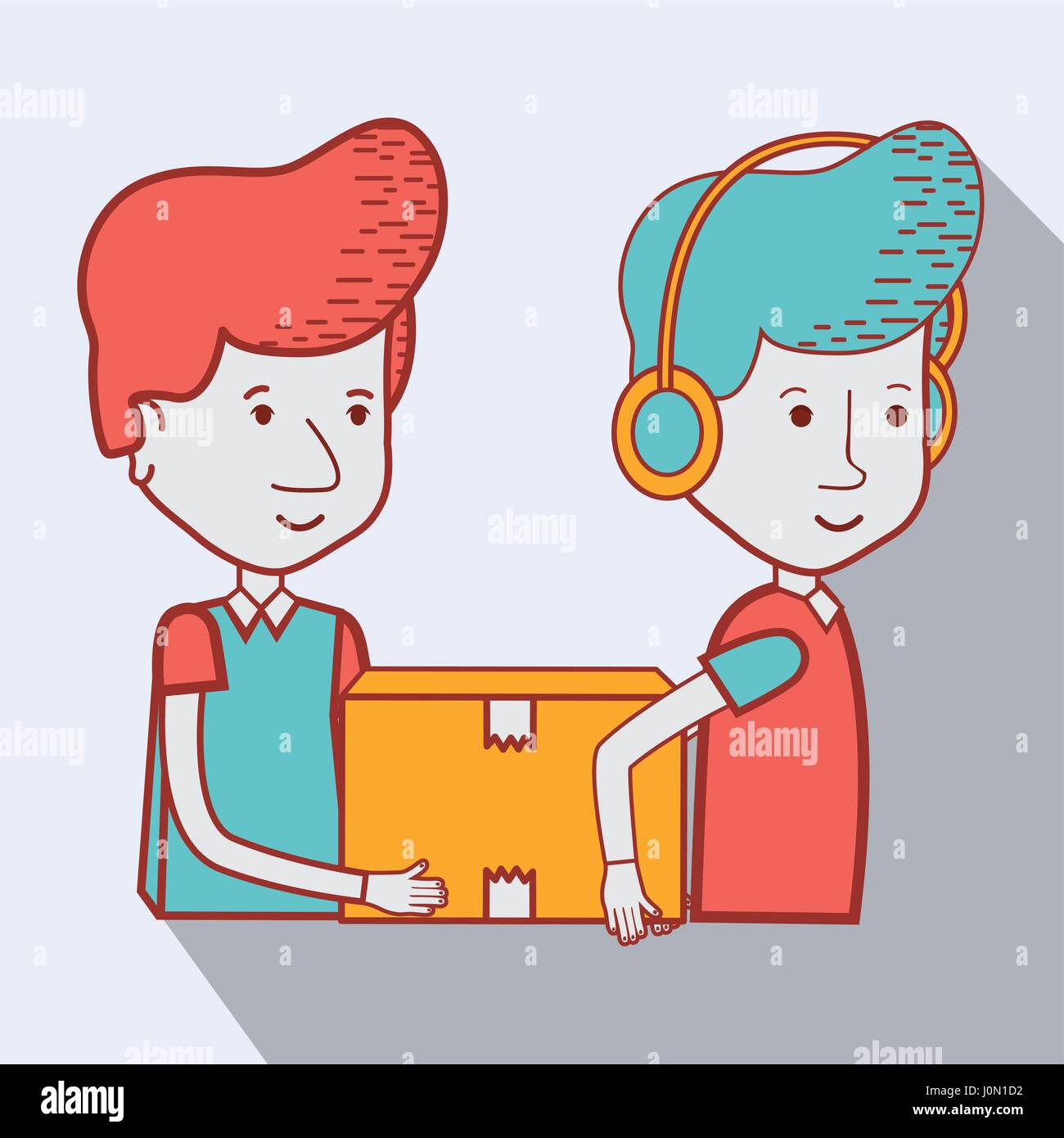 delivery men with package box distribution Stock Vector Image & Art - Alamy