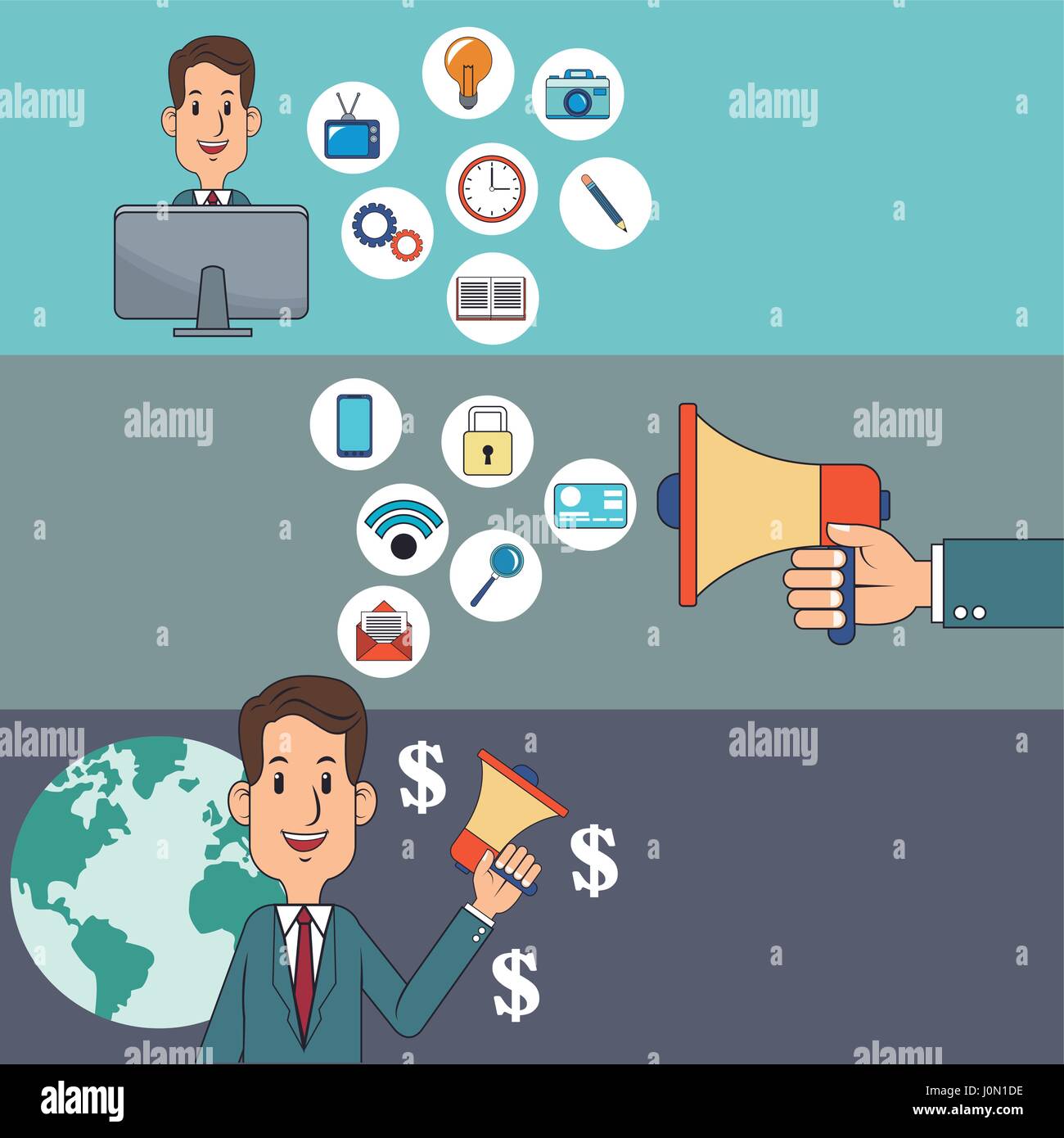 digital marketing man network money social media Stock Vector Image ...
