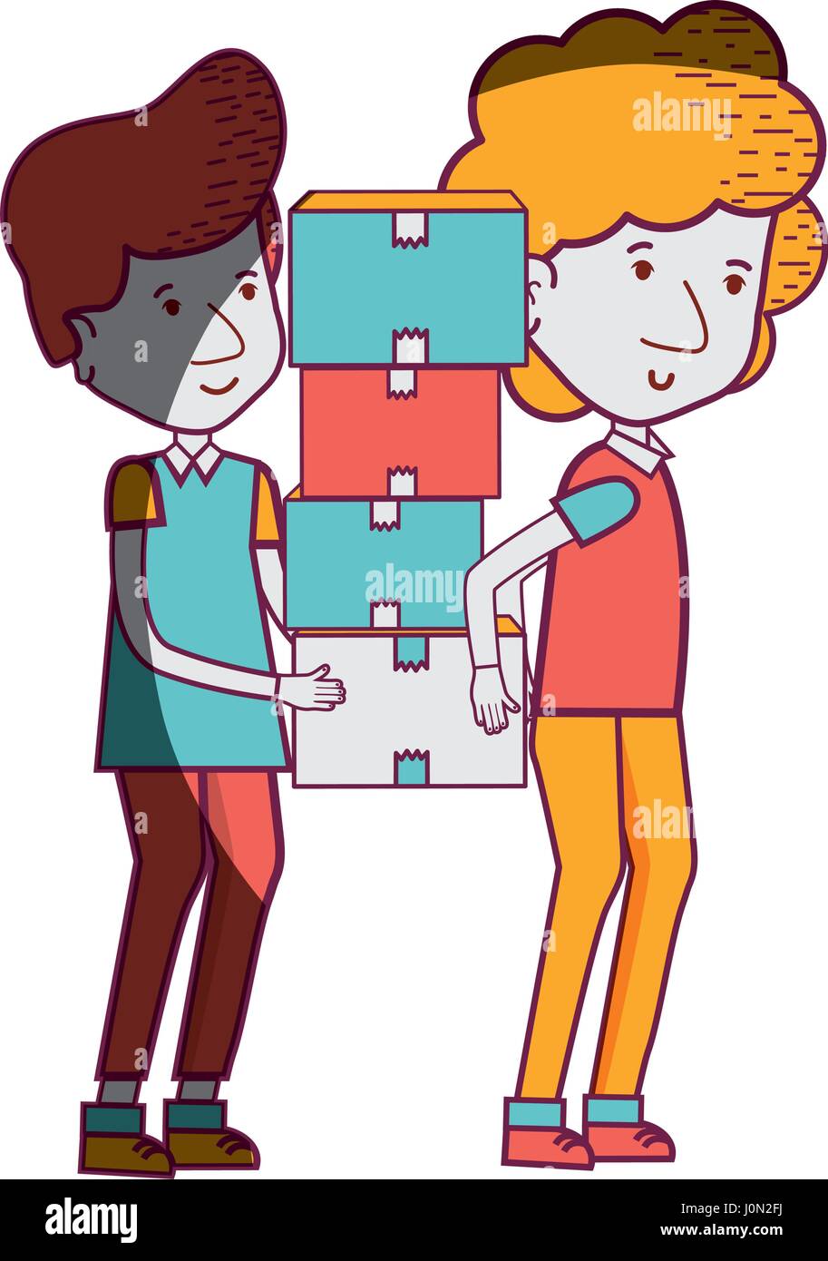 delivery men with package box distribution Stock Vector Image & Art - Alamy