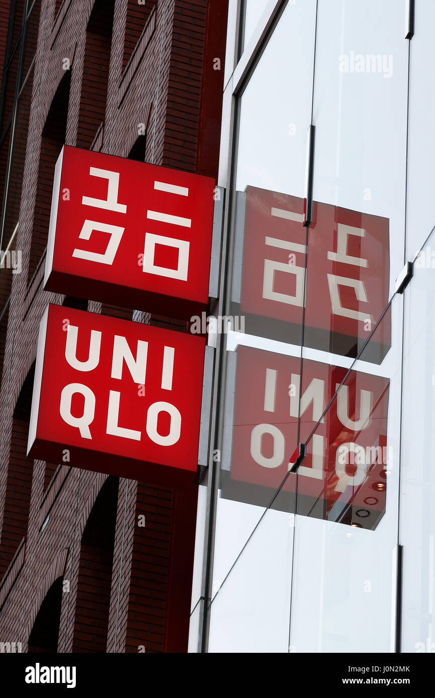 Tokyo, Japan. 14th April, 2017. An Uniqlo signboard on display outside ...