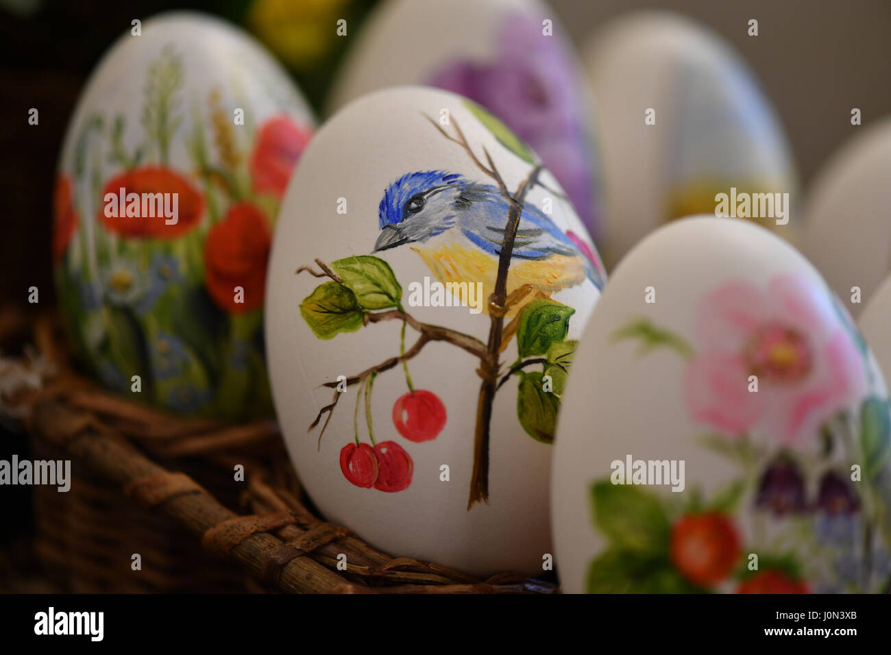 Artfully painted Easter eggs by artist Christa Pfrommer are on display ...