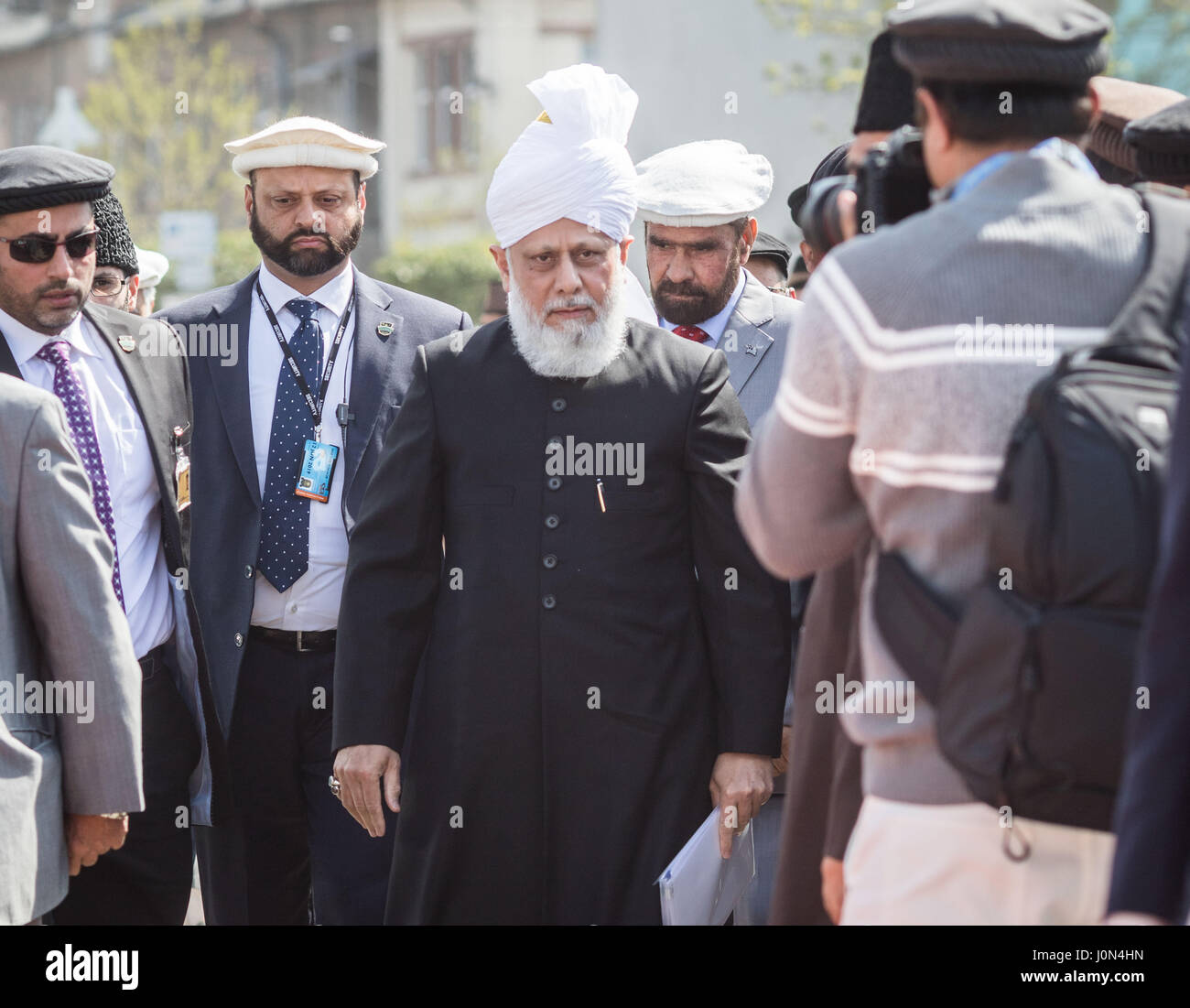 Hesse, Germany. 14th Apr, 2017. Caliph Mirza Masroor Ahmad, (m) the ...