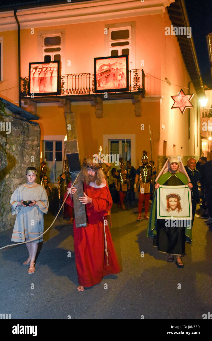 Mendrisio, Switzerland. 13th Apr, 2017. Annual procession of the crucifixion of Jesus Christ at ...