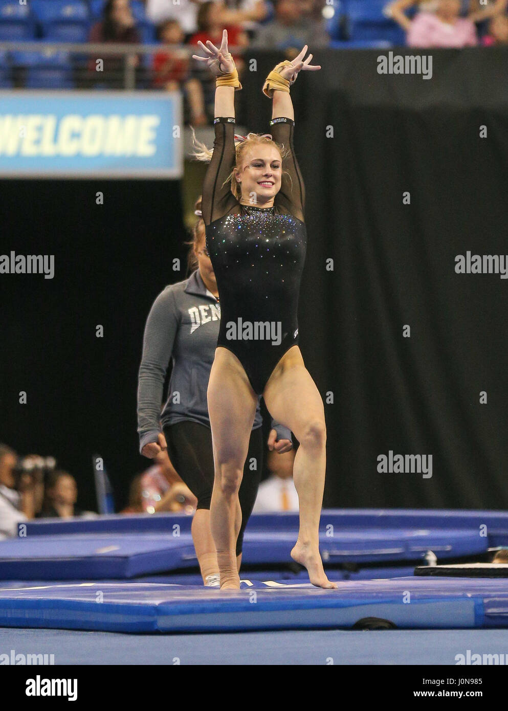St. 14th Apr, 2017. Denver's Julia Ross performs on the floor during ...