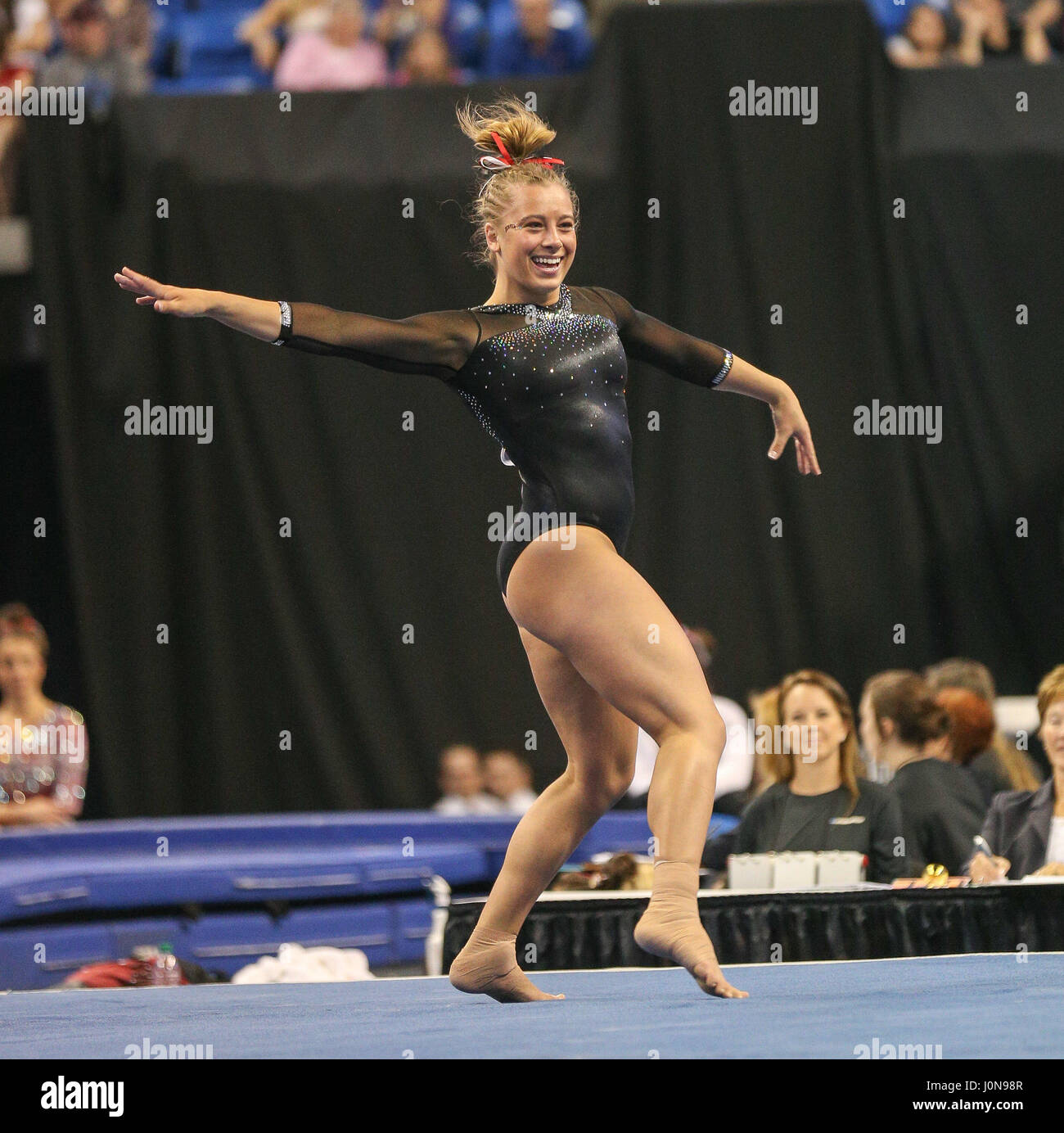 St. 14th Apr, 2017. Denver's Maddie Karr performs on the floor exercise ...