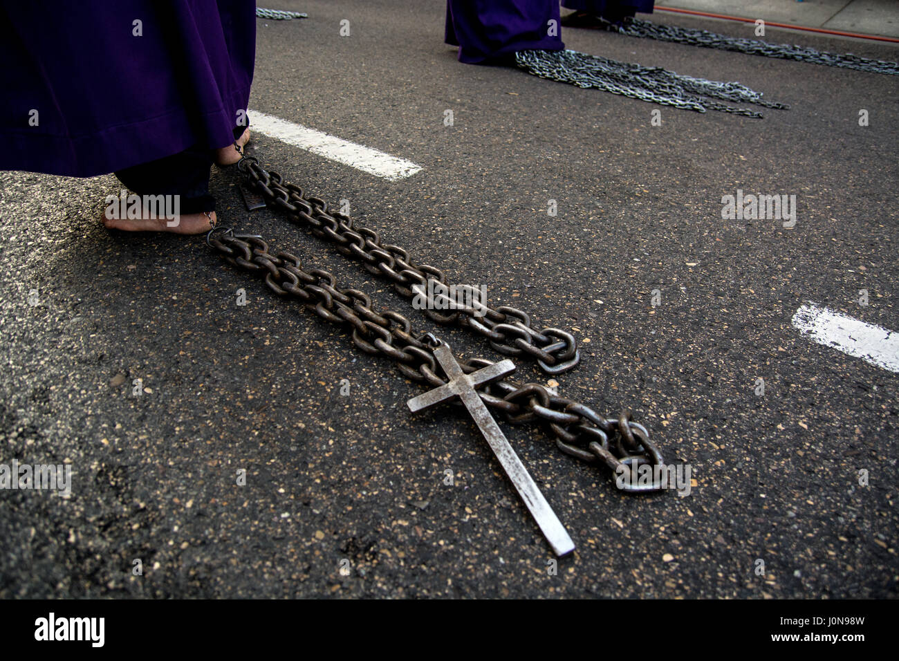 Madrid, Spain. 14th Apr, 2017. Barefoot penitents of the brotherhood of ...