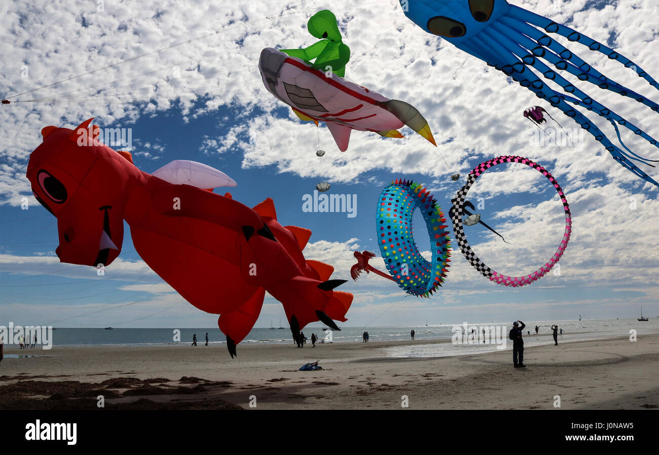Adelaide Australia. 15th April 2017. A colorful display of kites in a ...