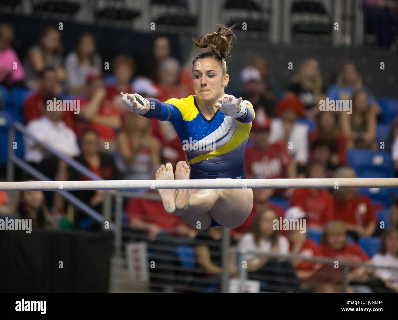 St. 14th Apr, 2017. George Washington's Camille Drouin-Allaire executes ...
