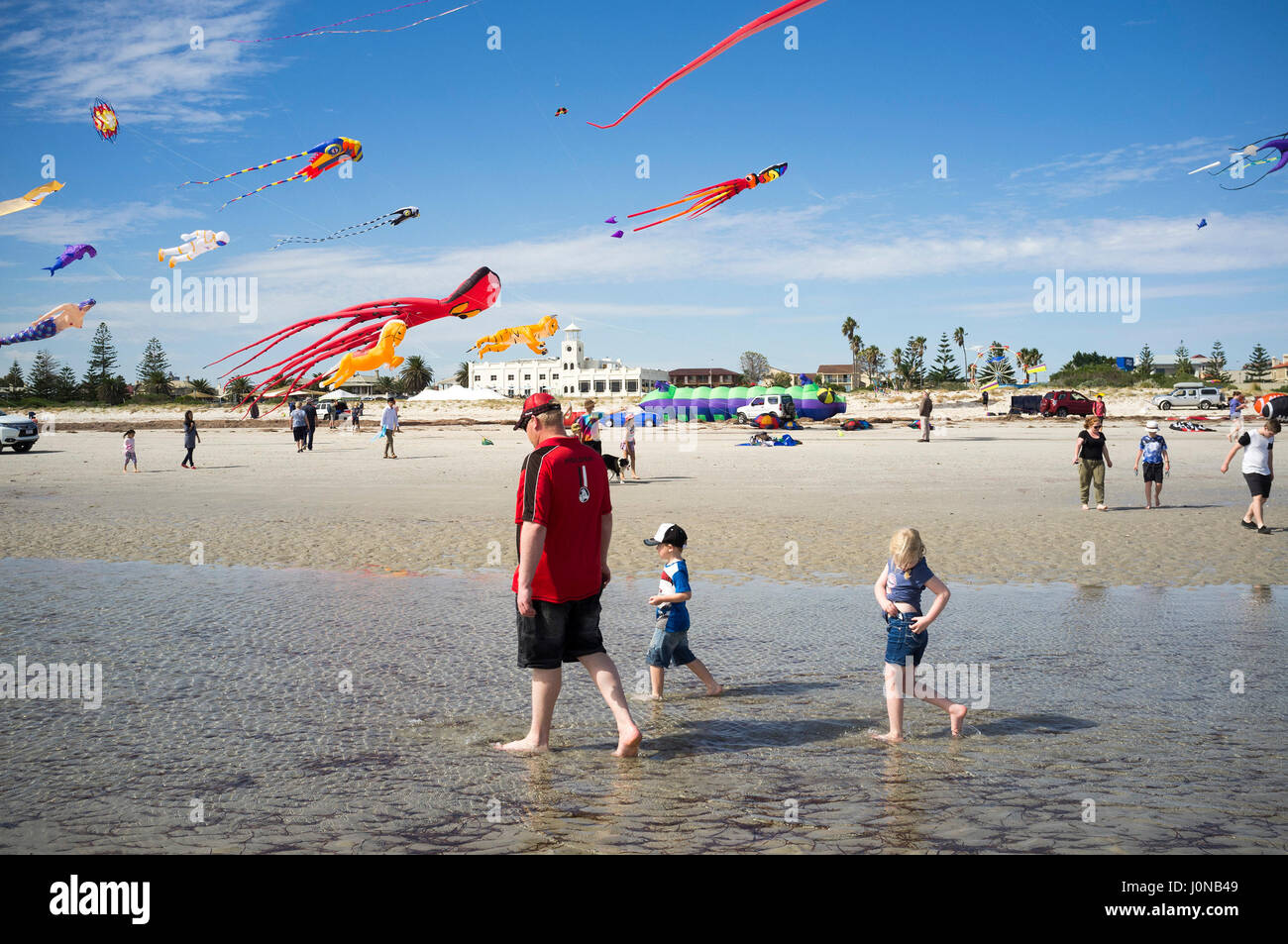Adelaide Australia. 15th April 2017. A colorful display of kites in a ...