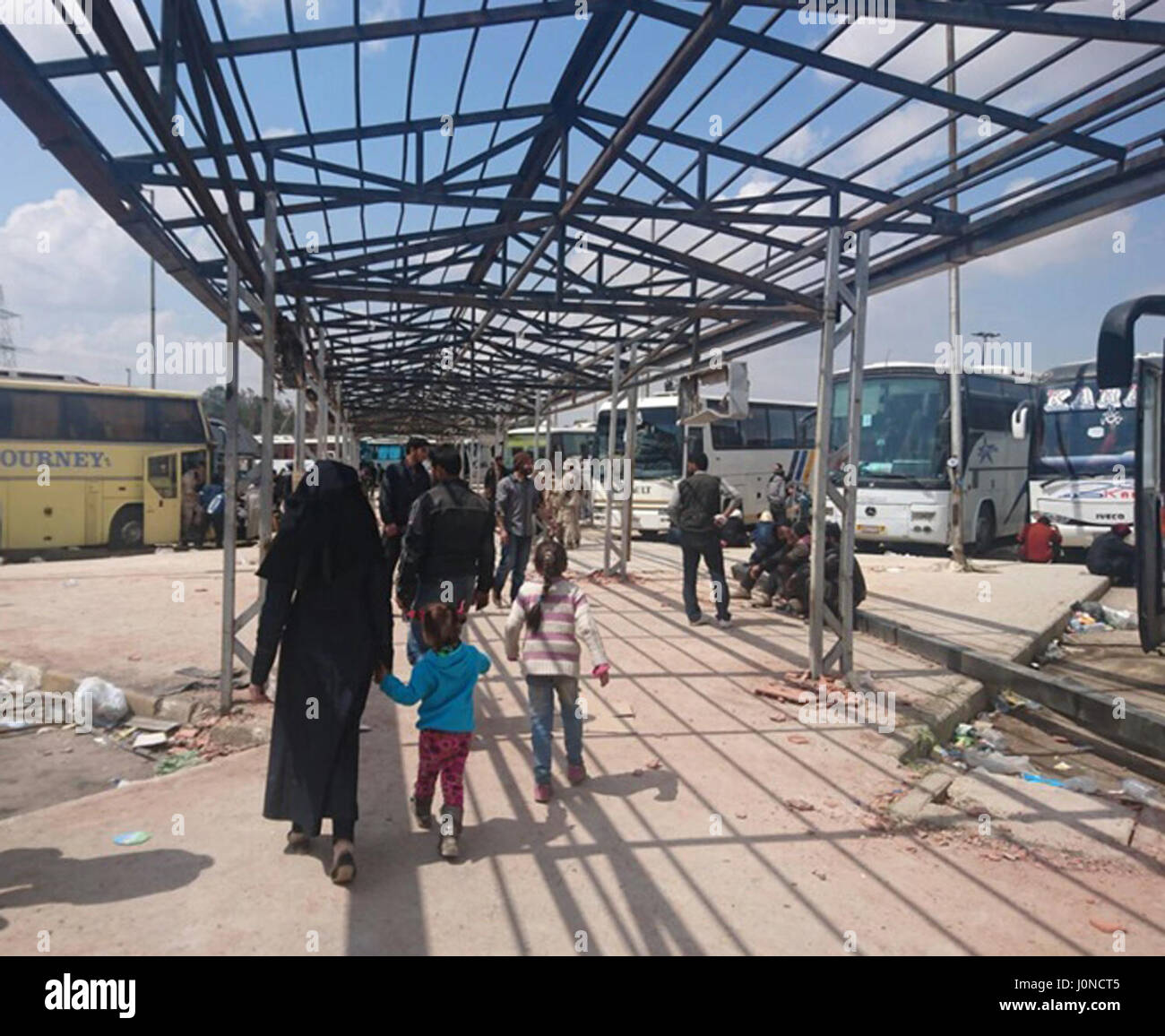 Aleppo, Syria. 15th Apr, 2017. HANDOUT - A handout picture shows women ...