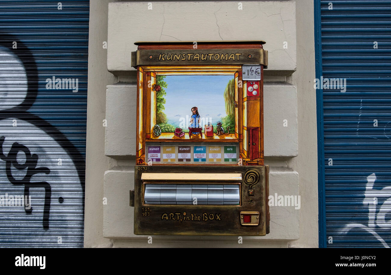 "Art vending machine" written on an artistically decorated former ...
