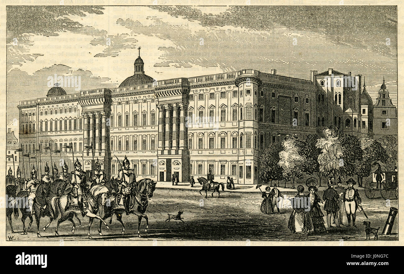 Antique 1854 engraving, "The Royal Palace of Berlin, in Prussia." The ...