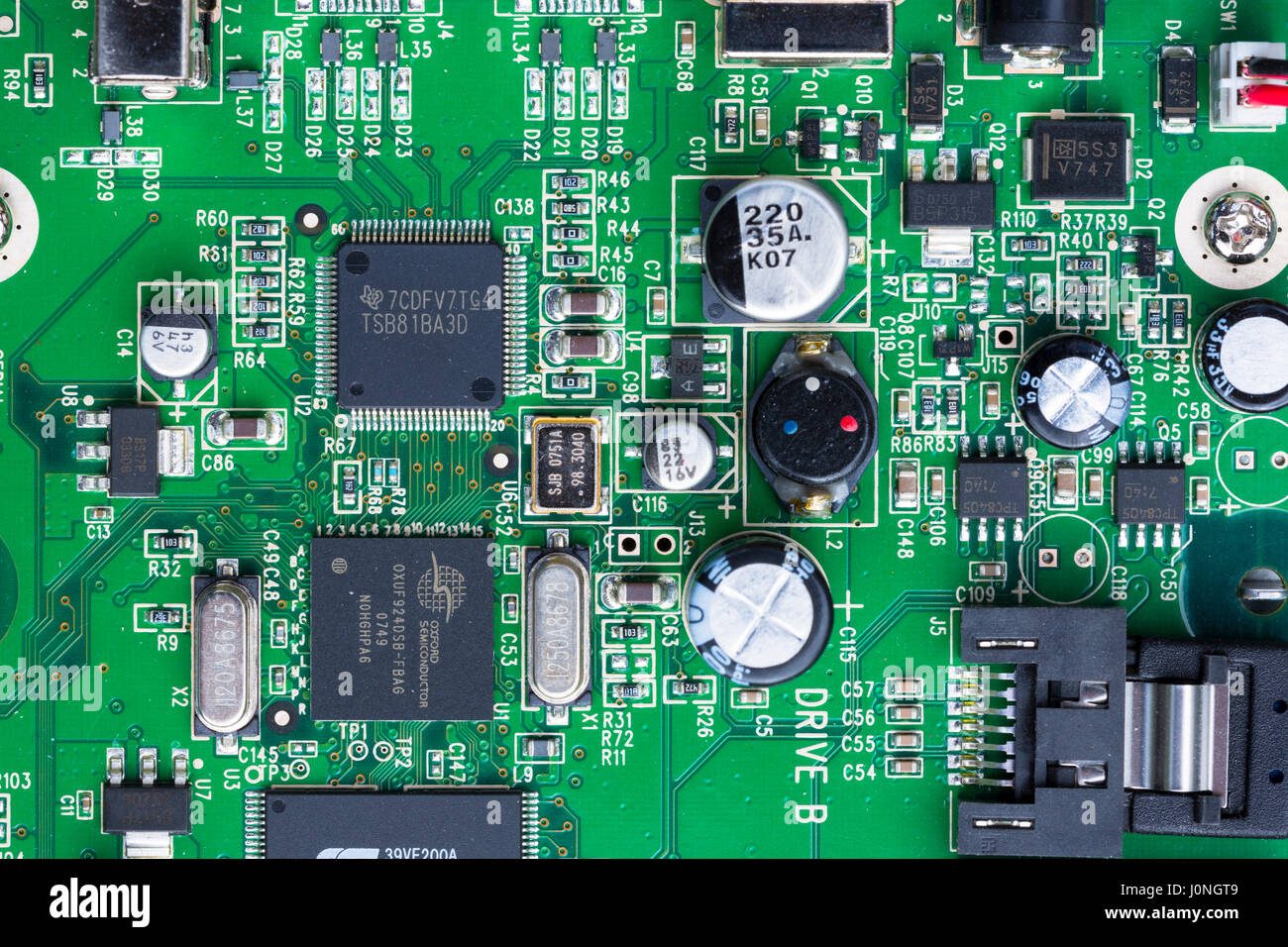 Circuit board of computer hard drive, cables, connections and terminals ...