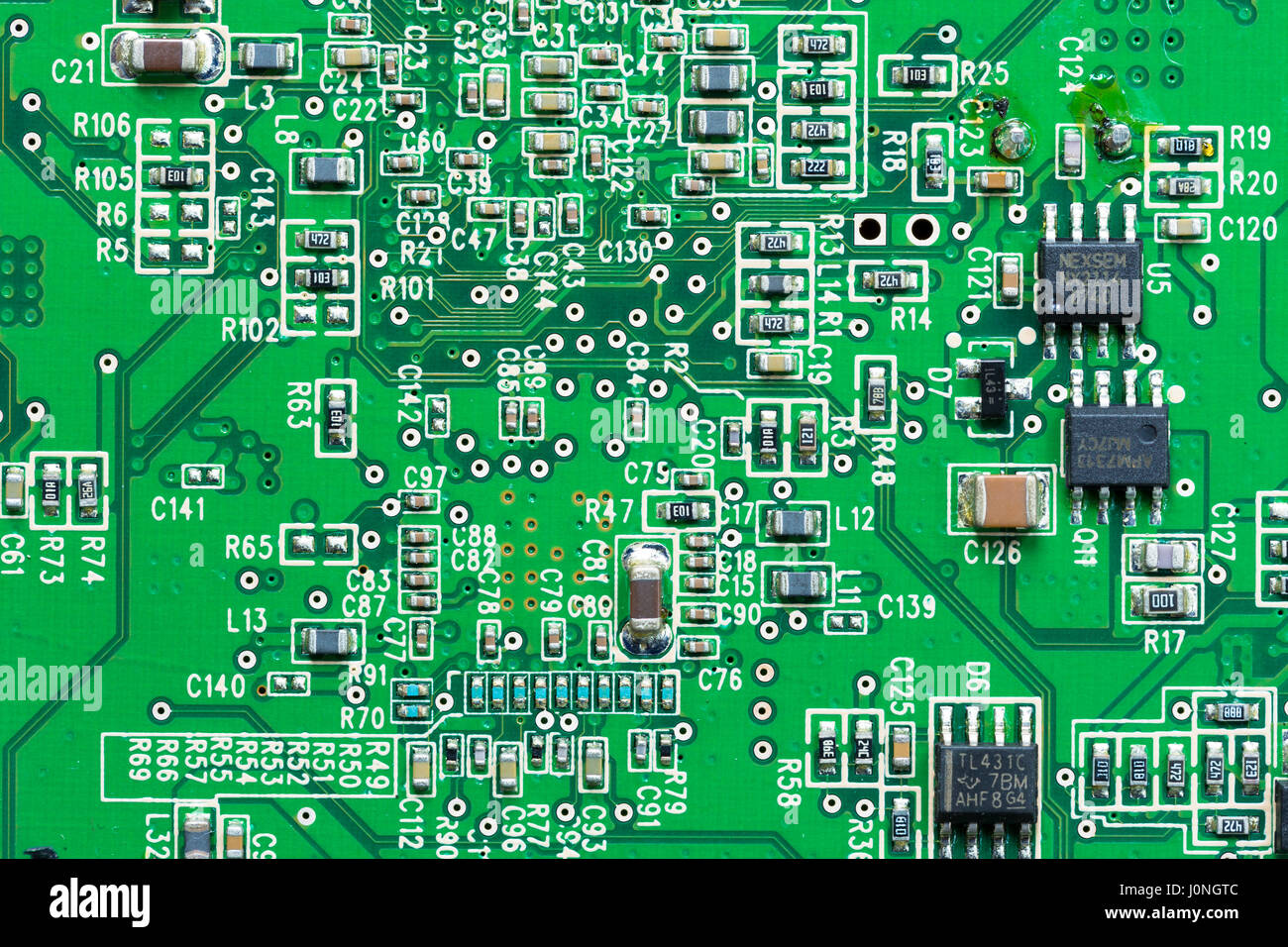 Circuit board of computer hard drive, cables, connections and terminals ...