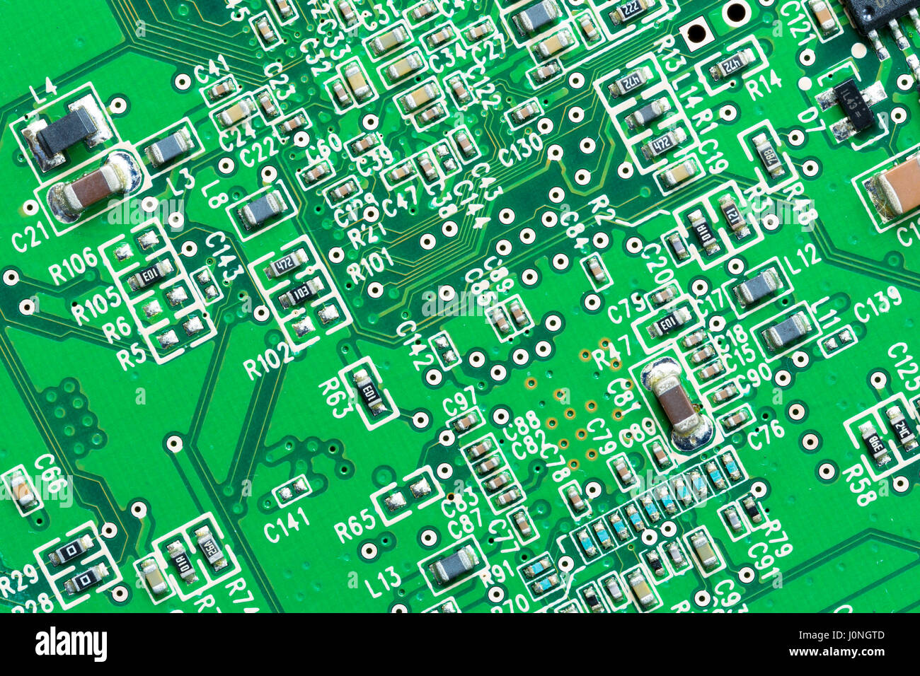 Circuit board of computer hard drive, cables, connections and terminals ...