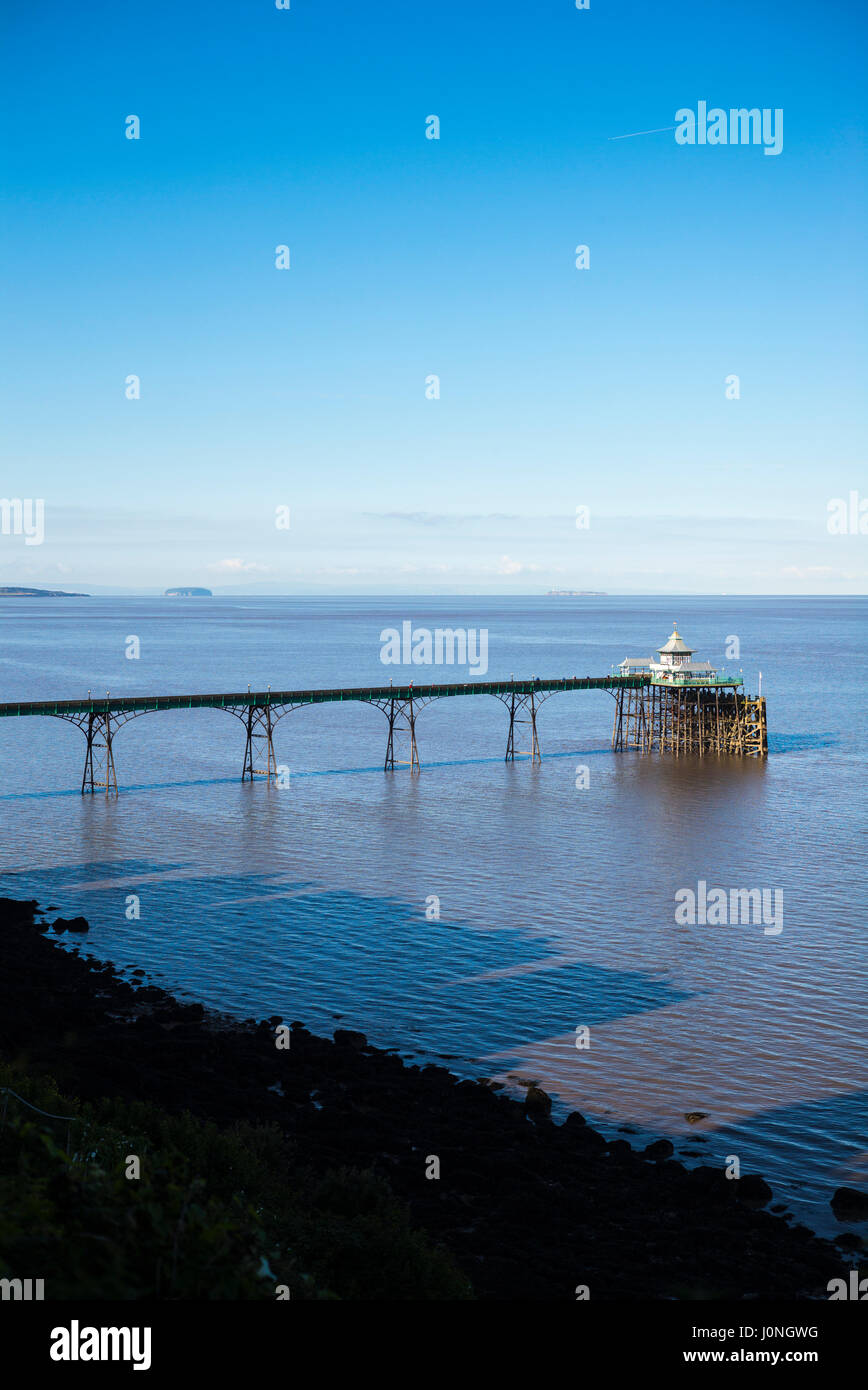 The ancient Victorian pier on stilts on east shore of the Severn ...