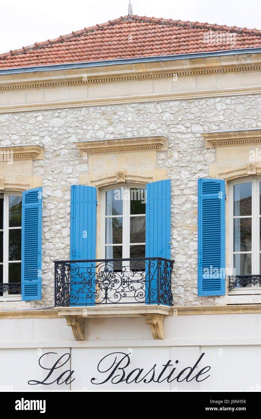 Medieval architecture, wrought iron balcony, shutters La Bastide ...
