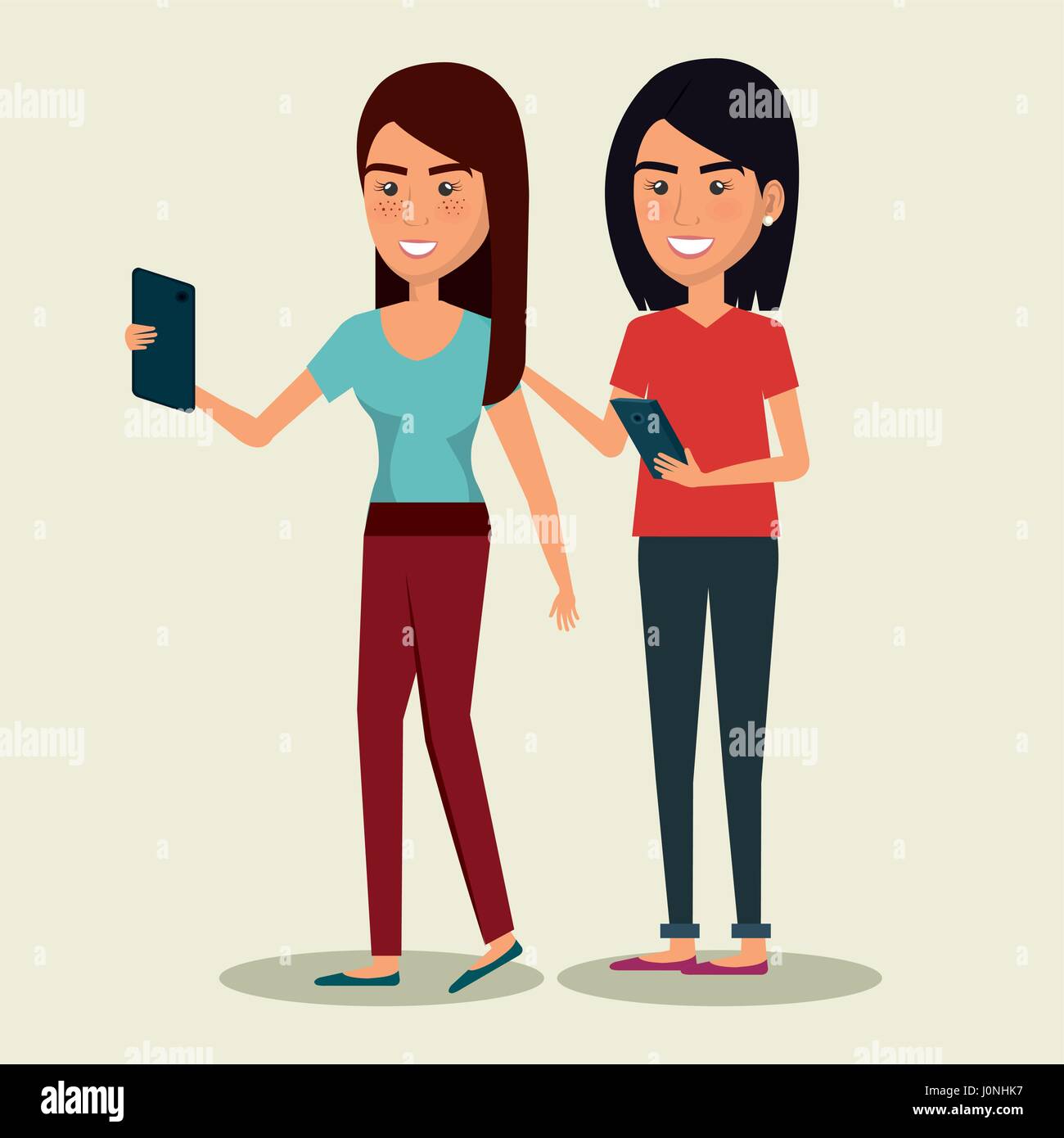 Female couple using phone Stock Vector Images - Alamy