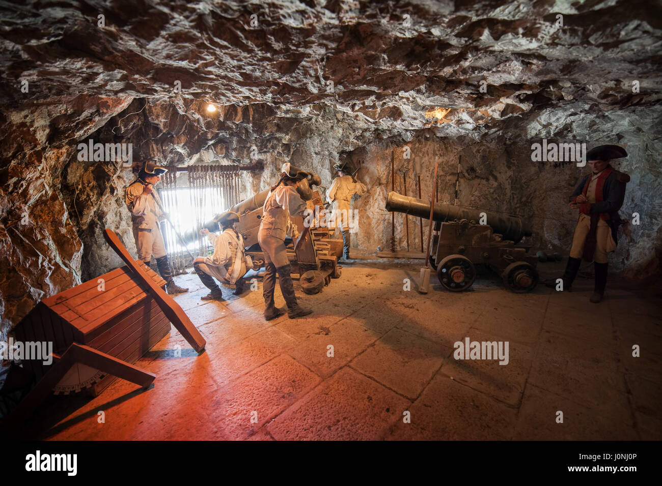Soldiers with cannons inside Gibraltar Rock, artillery emplacement in ...