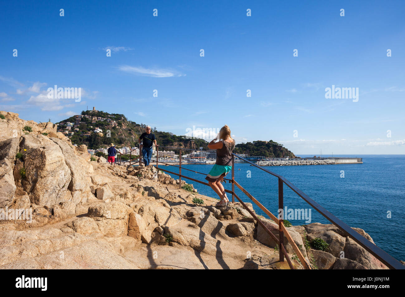 Blanes town in Spain, top of Sa Palomera rock on Mediterranean Sea ...
