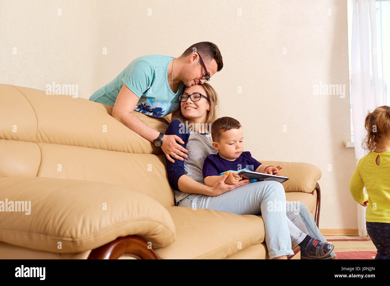 Happy family in room. The pleasures, happiness, love, parents Stock ...