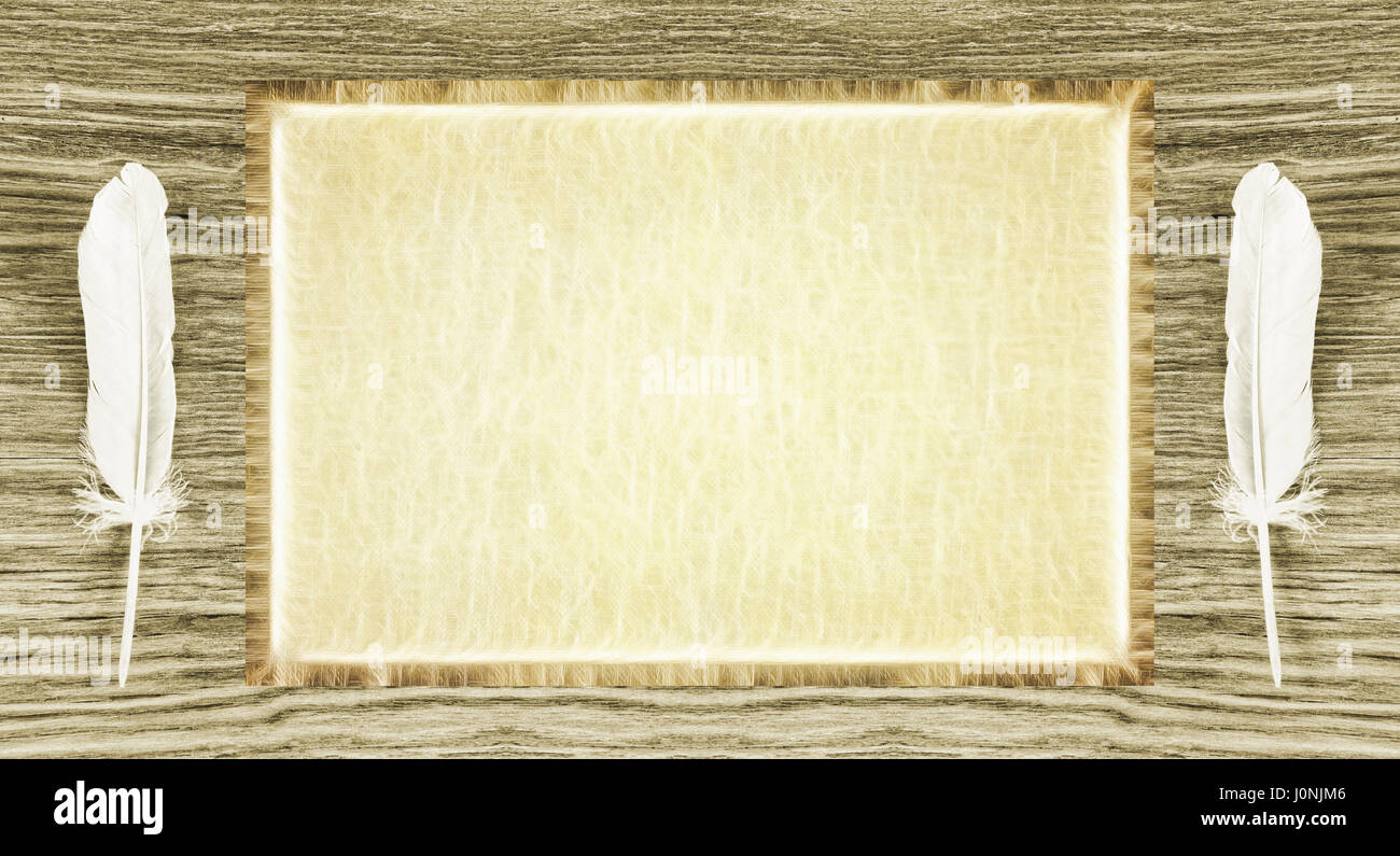 Author menu concept with white feathers and empty blank.Template design ...