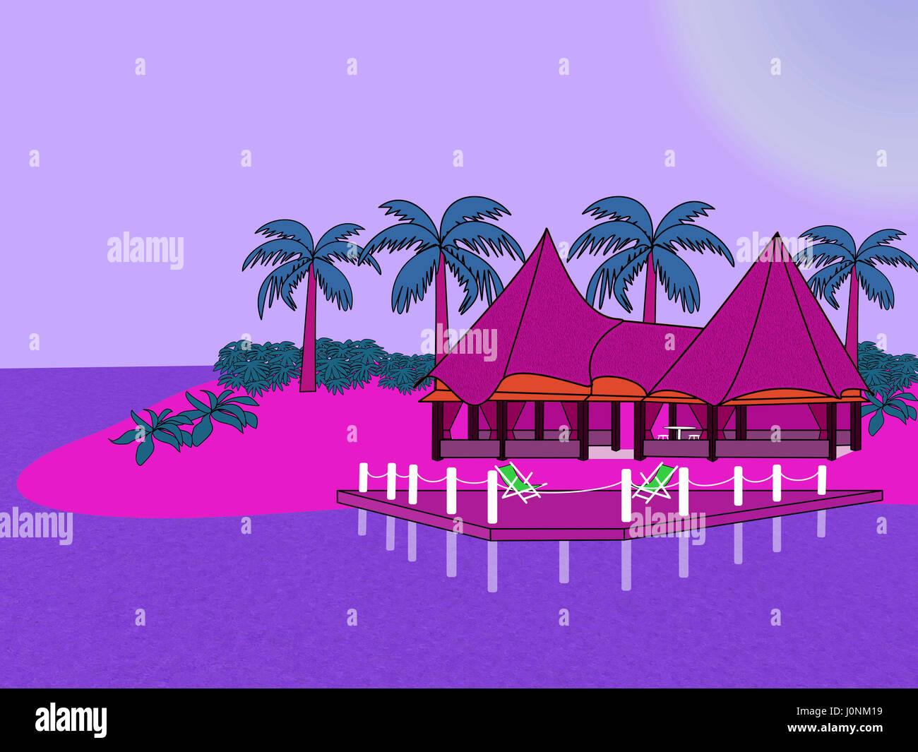 Tropical Island Resort An Open Concept Cottage With Just A Table And