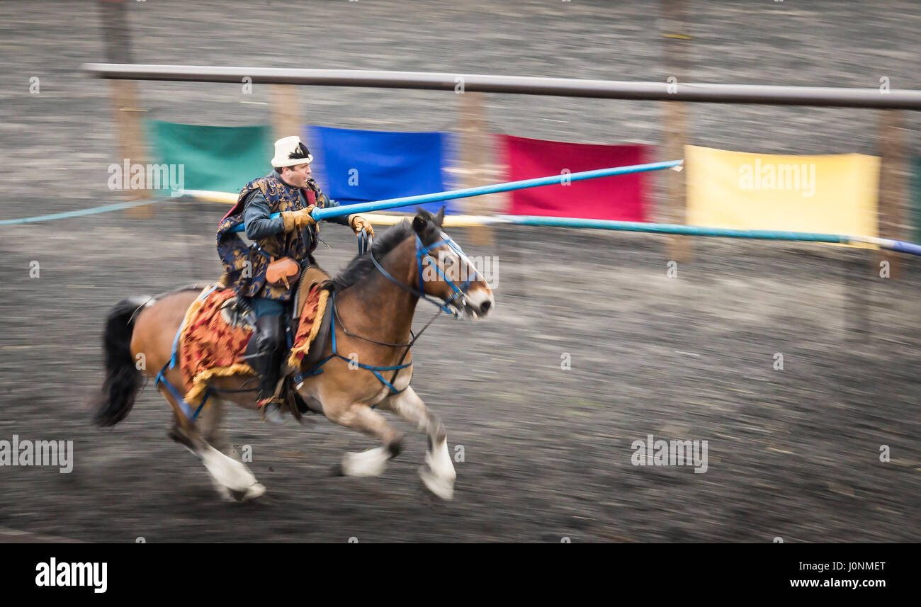 A man takes part in a jousting competition during the Easter Tournament ...
