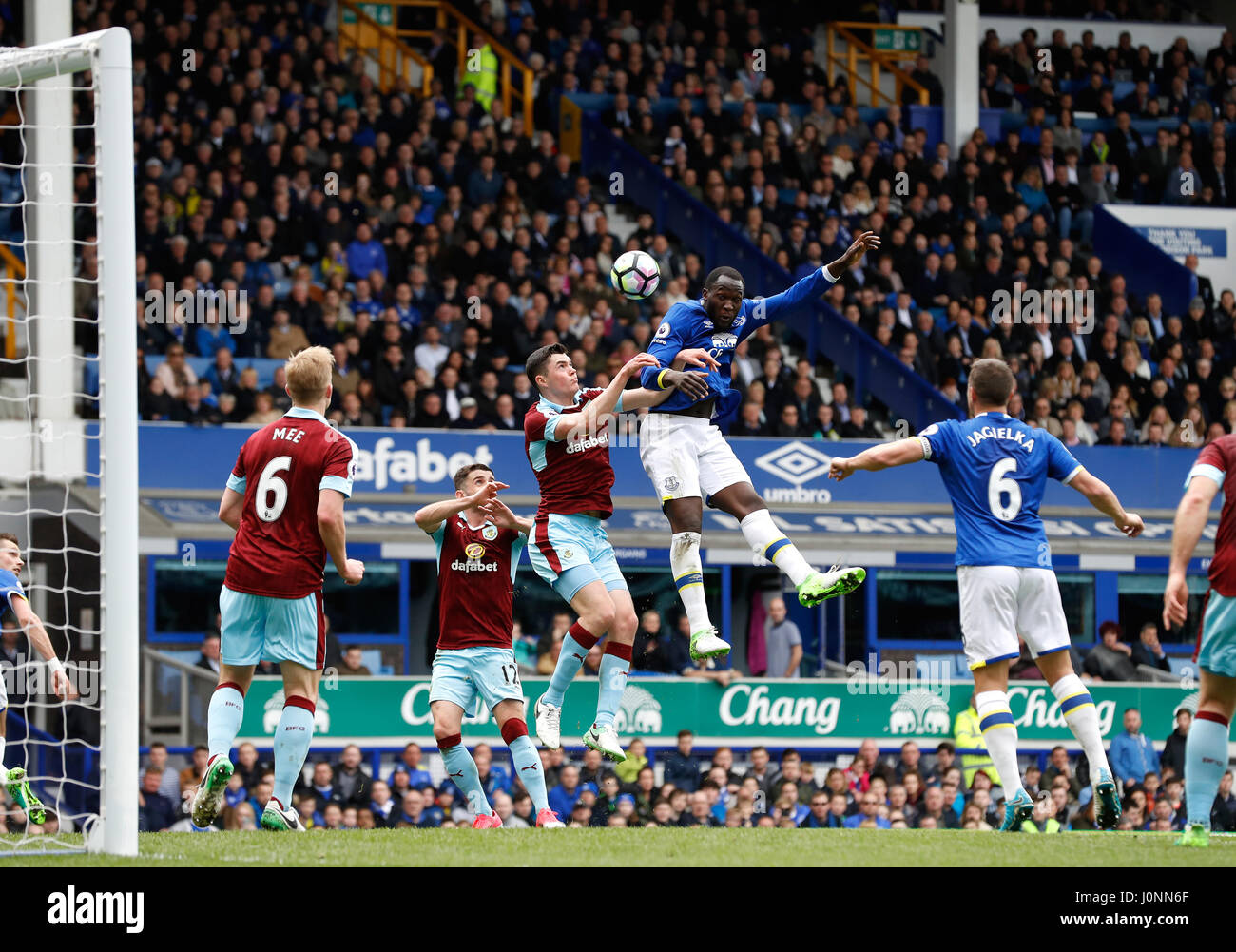 Everton's Romelu Lukaku (centre right) and Burnley's Michael Keane ...