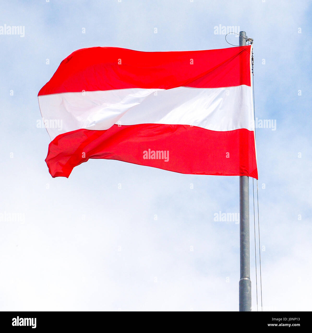 Waving Austrian flag red and white, square format Stock Photo - Alamy