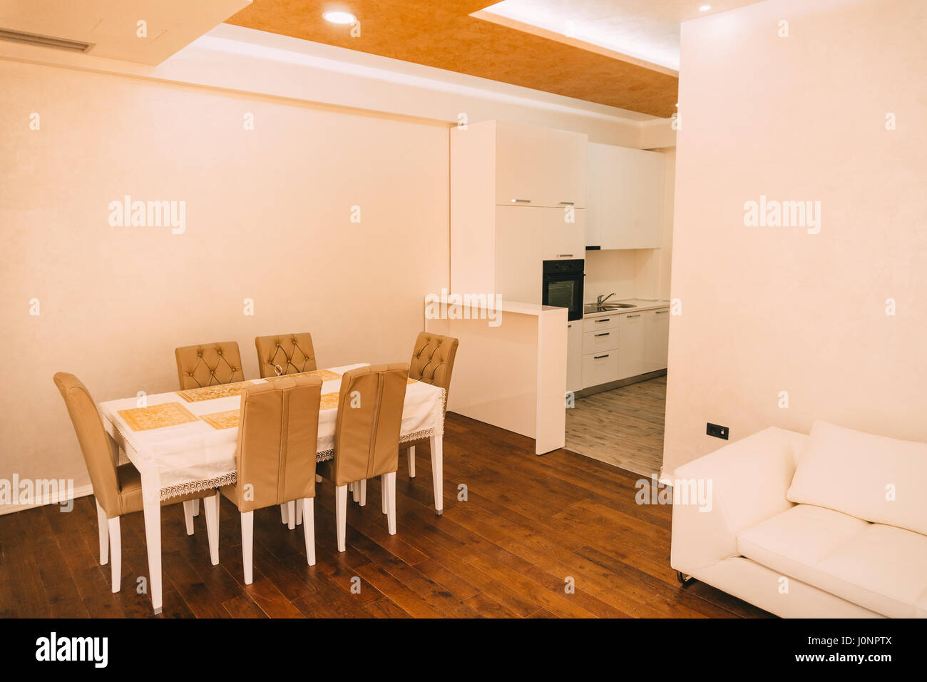 The dining table in the apartment. Table for lunch in the living room ...