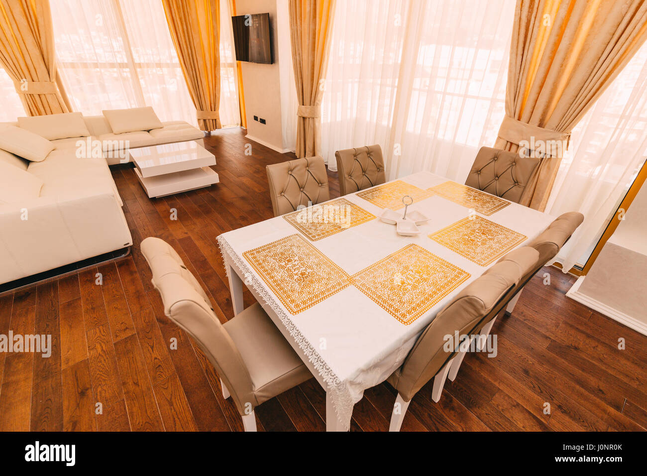 The dining table in the apartment. Table for lunch in the living room ...