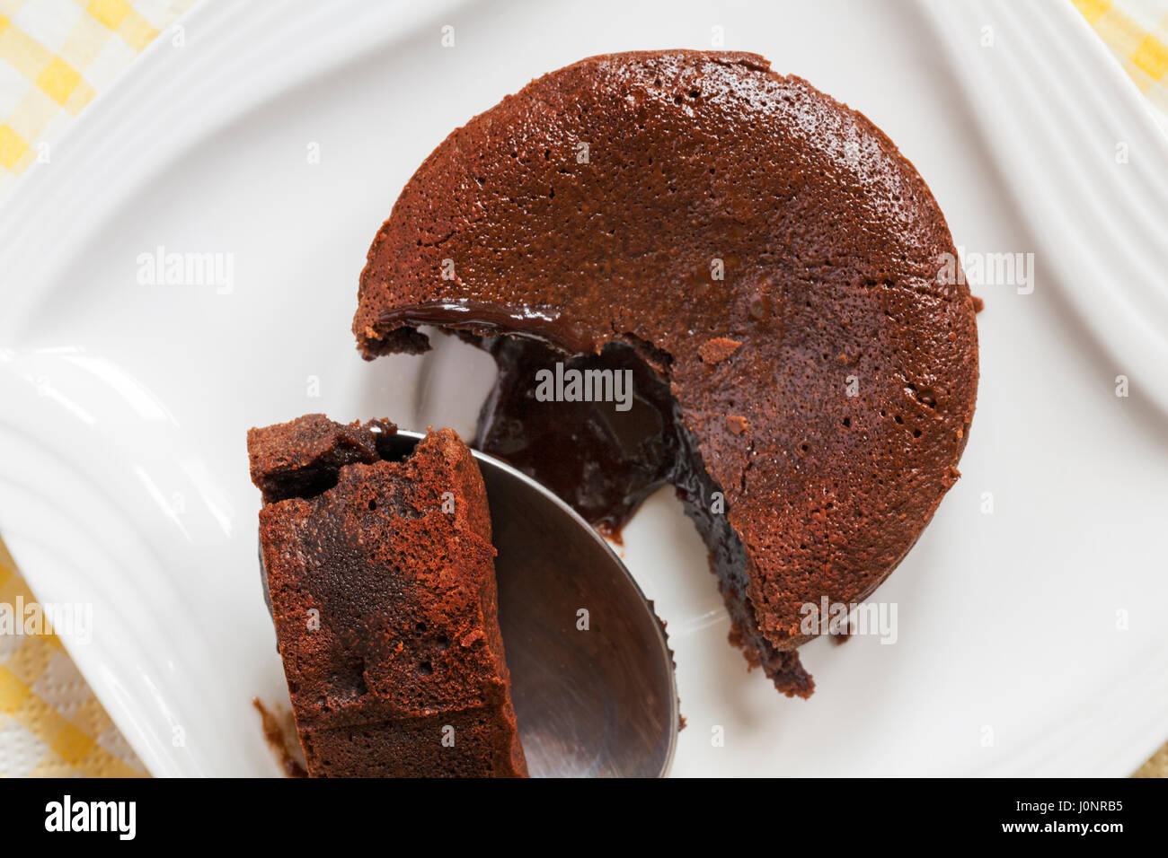 Gu hot chocolate molten middles puddings - spoonful showing the inside ...