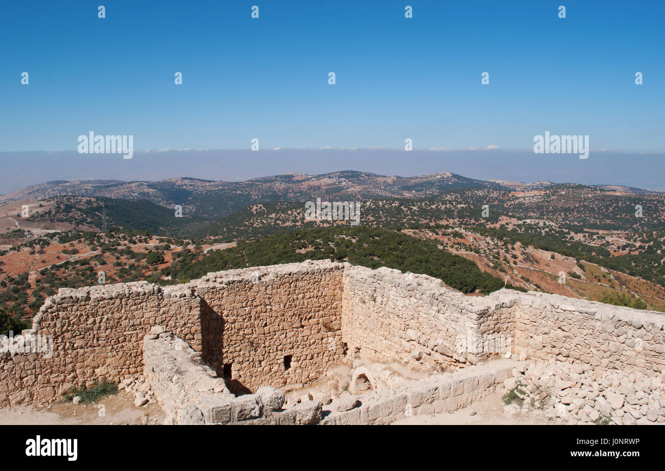 The Jordan Valley seen from the Ajloun Castle, Muslim castle built on a ...